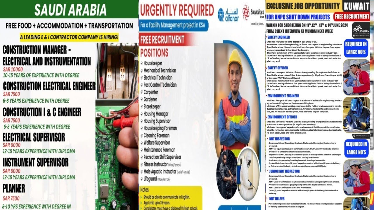 Kuwait Jobs 2024 | High Salary | Free Food | Direct Interview | Saudi ...