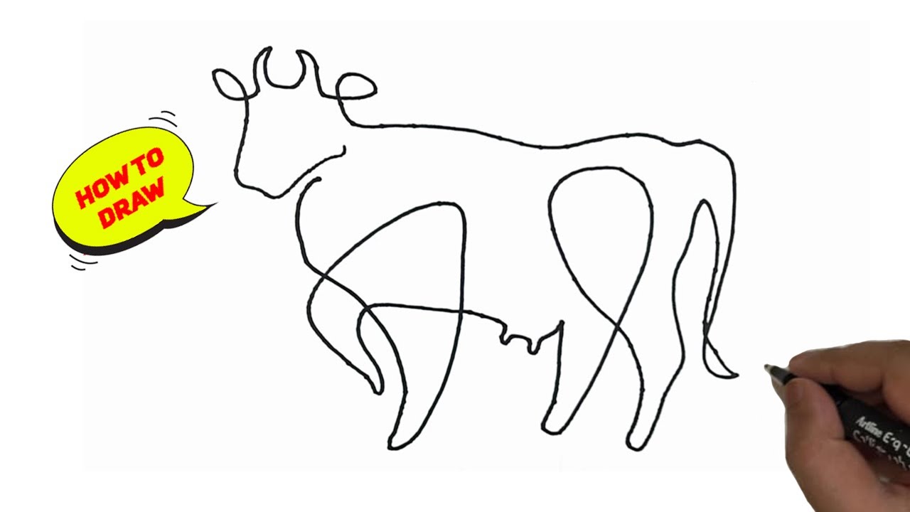 How to Draw a Cow Just One Line. / Cow Nonstop Line Drawing. - YouTube