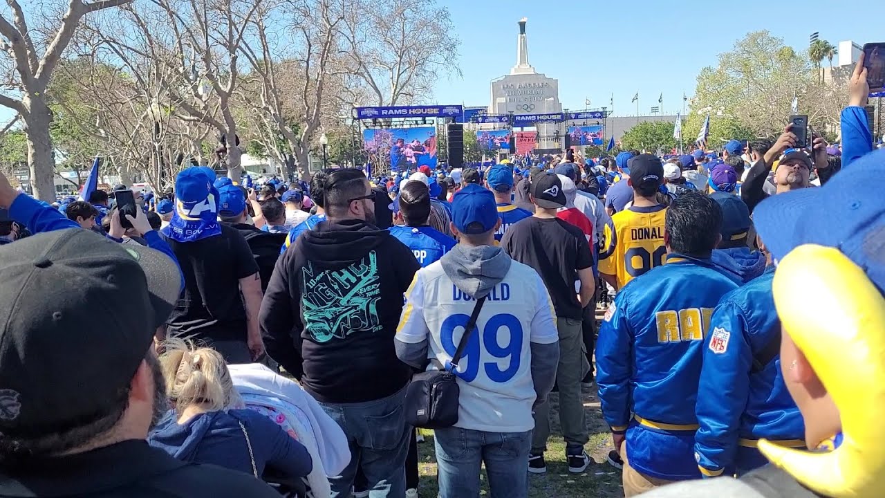 Boisterous LA Rams fan at the Super Bowl victory parade at the Los ...