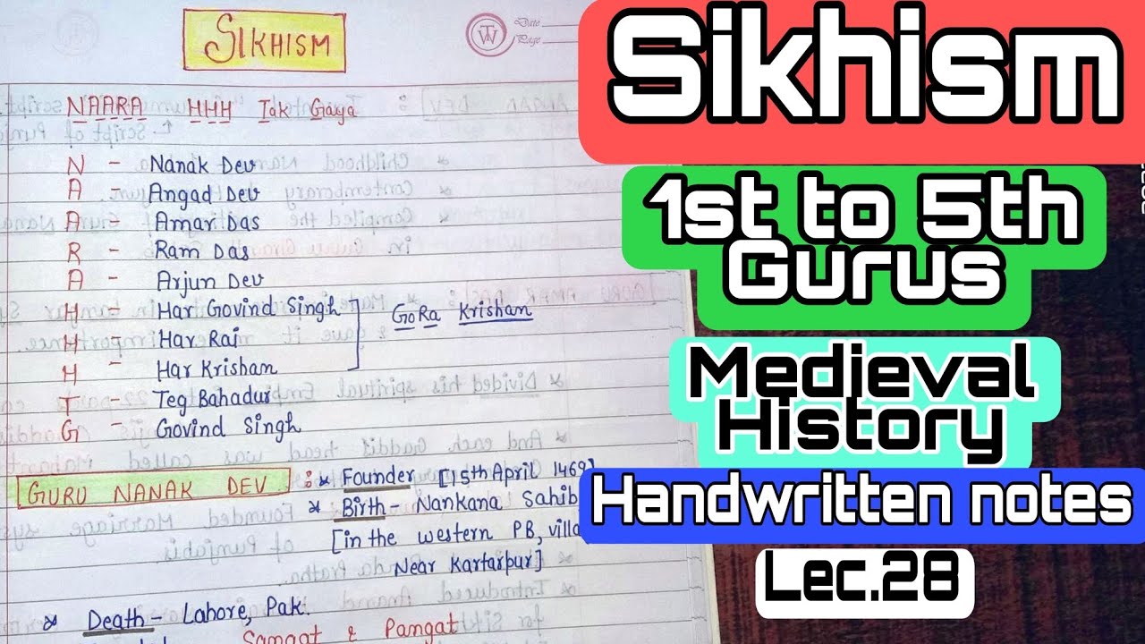 Sikhism || 1st to 5th Gurus || Medieval India || handwritten notes ...