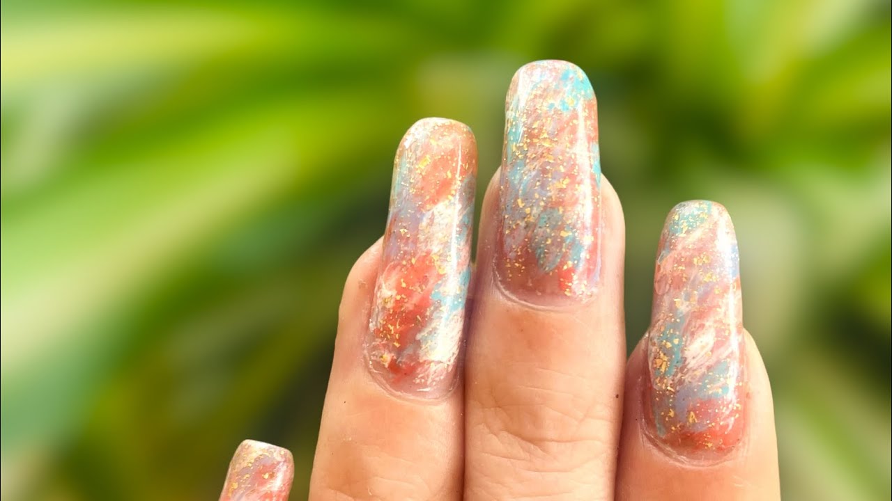 Gemmed looking swoosh nail art - marble - YouTube