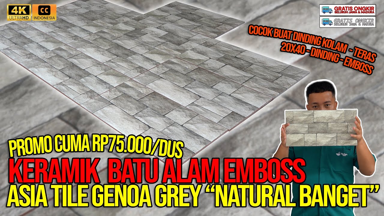 PROMO KERAMIK DINDING BATU ALAM, ASIA TILE GENOA GREY EMBOSS MATT, KW 1 ...
