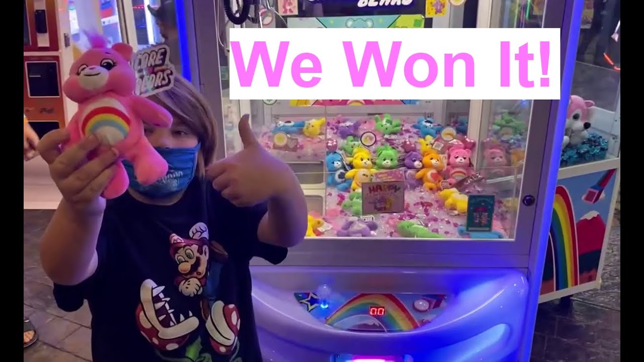 Winning a Small Cheer-bear Care Bear Plush from the Claw Machine at ...
