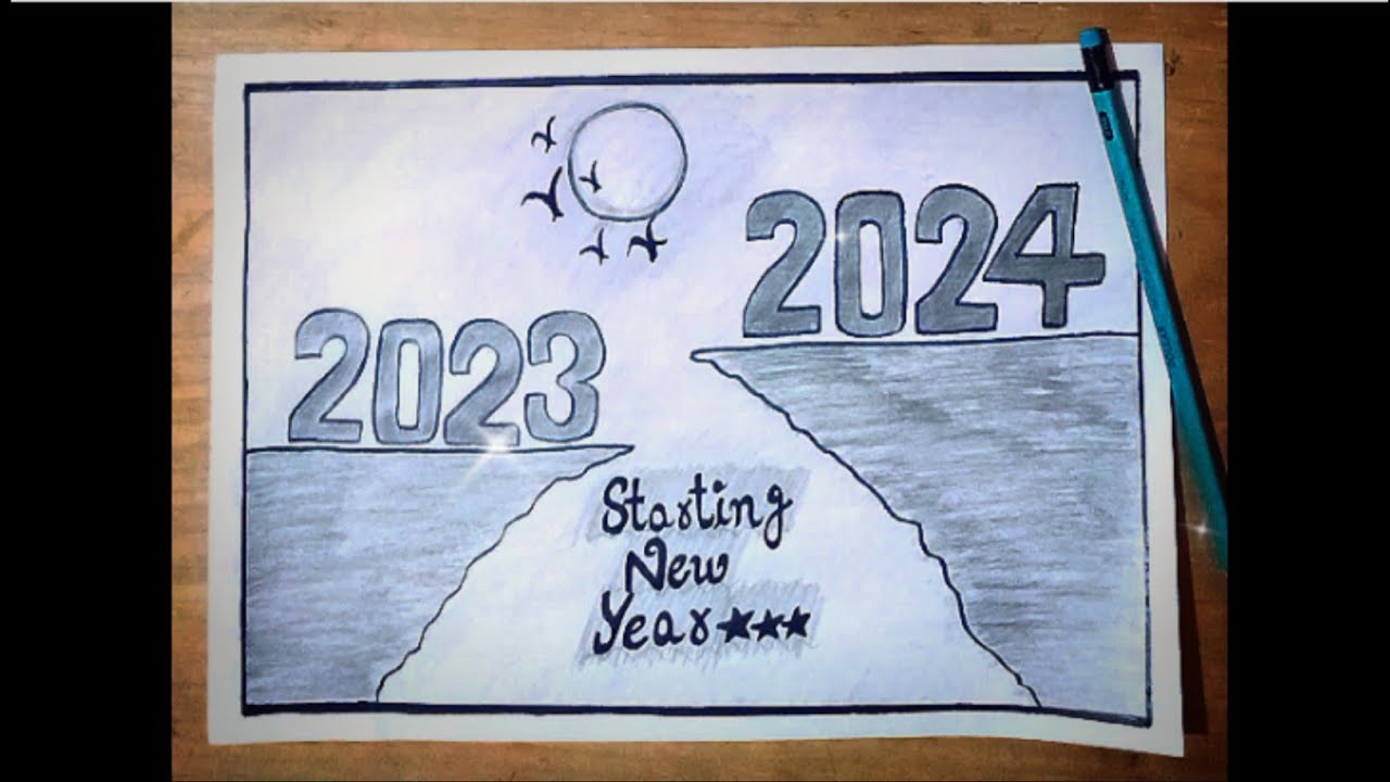 How to Draw a New year Drawing 2024 ||Happy New year Drawing with ...
