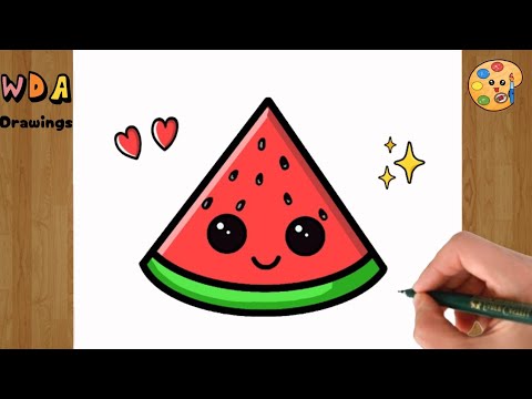 How to draw a cute watermelon piece easy,step by step tutorial ...