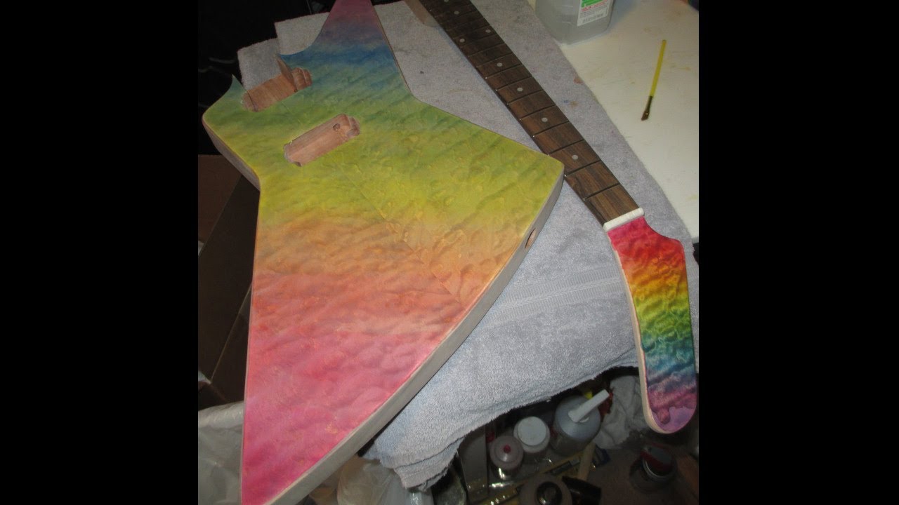 Staining an Explorer-style Kit Guitar Rainbow - YouTube