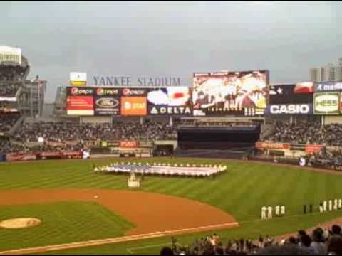 National Anthem - First Game Ever at New Yankee Stadium - YouTube