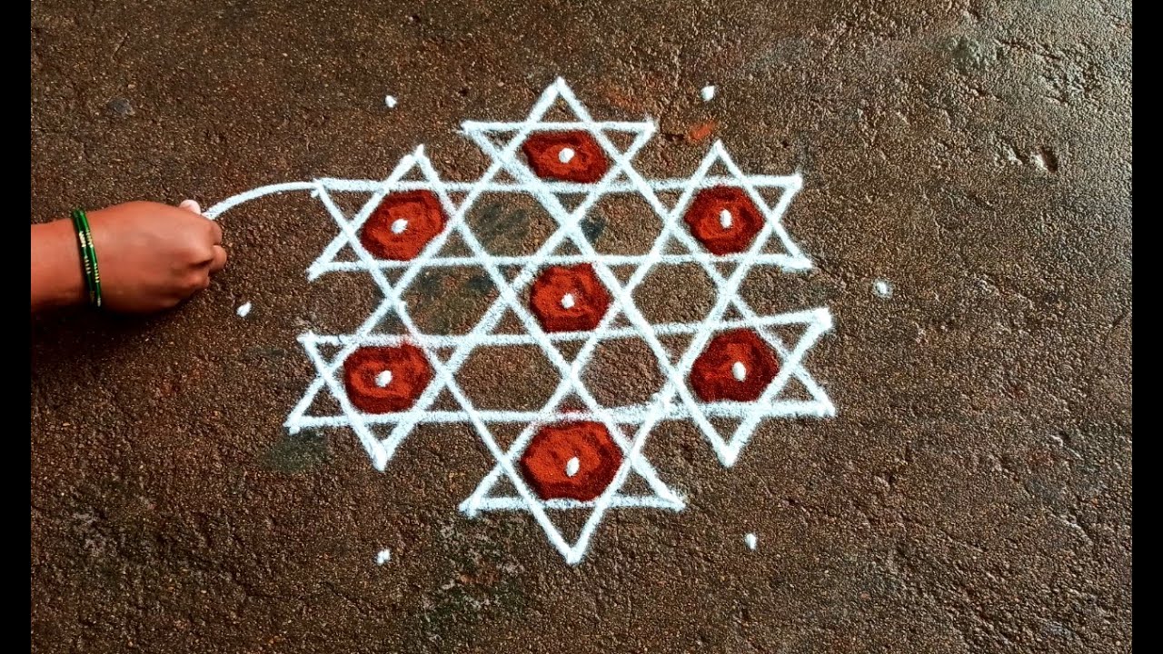 Easy star padi kolam design5*3 dots |easy aadi muggulu|Friday muggulu ...