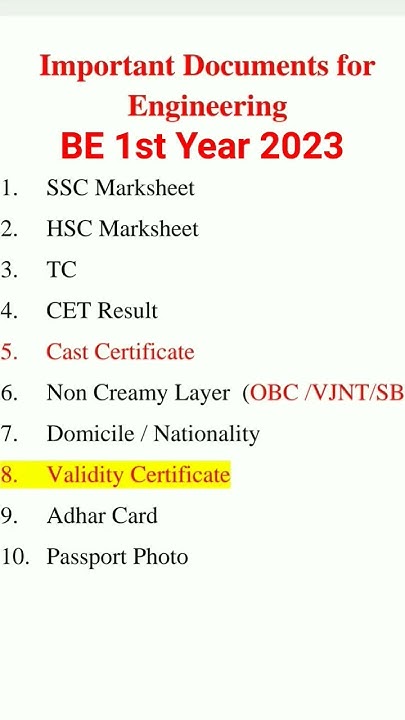 BE 1st Year Engineering Admission 2023 II Important Documents List ...