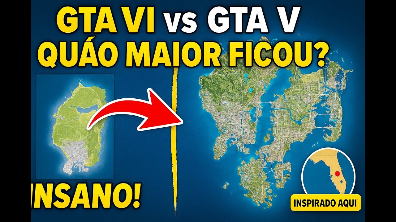 🚨 O MAPA DO GTA VI É ABSURDAMENTE MAIOR! Comparação com GTA V + Mapa ...