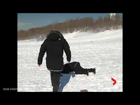 Reporter flipped by sled during news report - YouTube