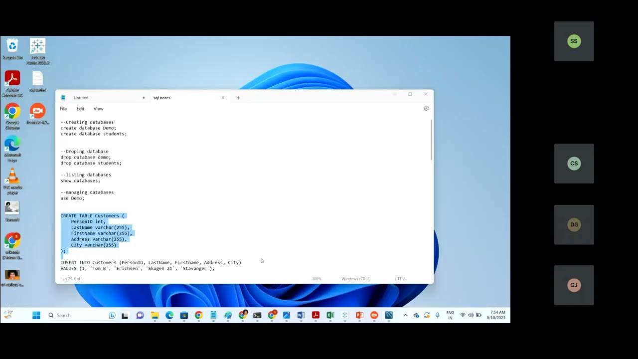 Working with Databases (Create, Drop,Show, Use) and Tables( Create, Insert and Alter) - YouTube