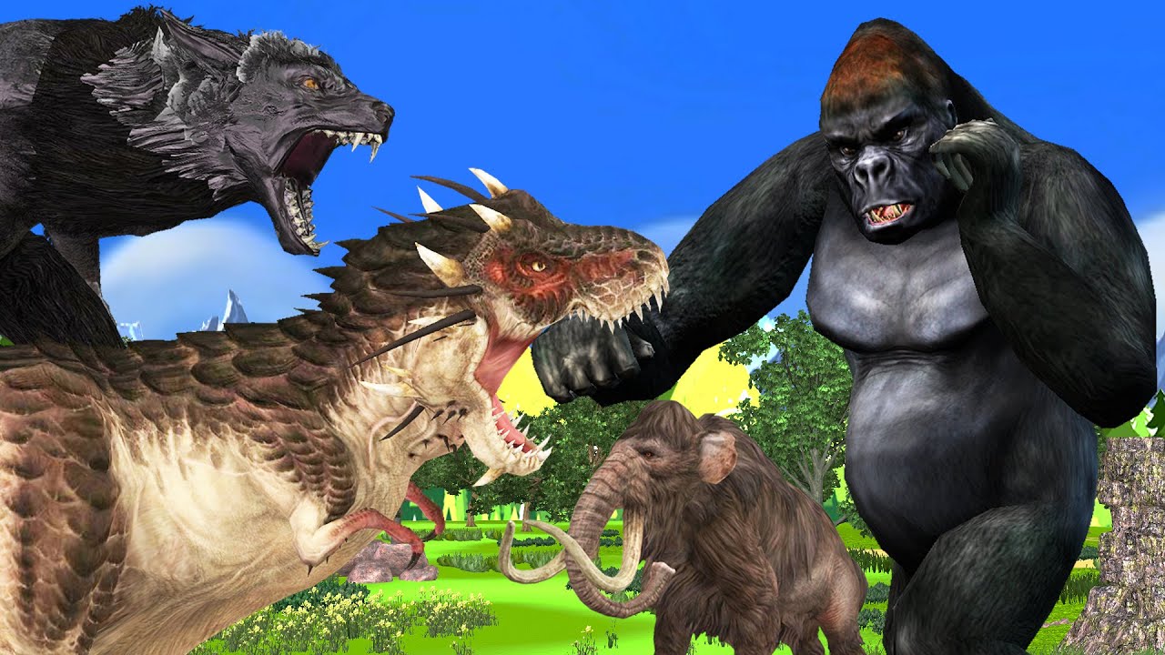 Dinosaur vs Mammoth Giant Wolf vs Giant Gorilla Giant Animal Fights ...