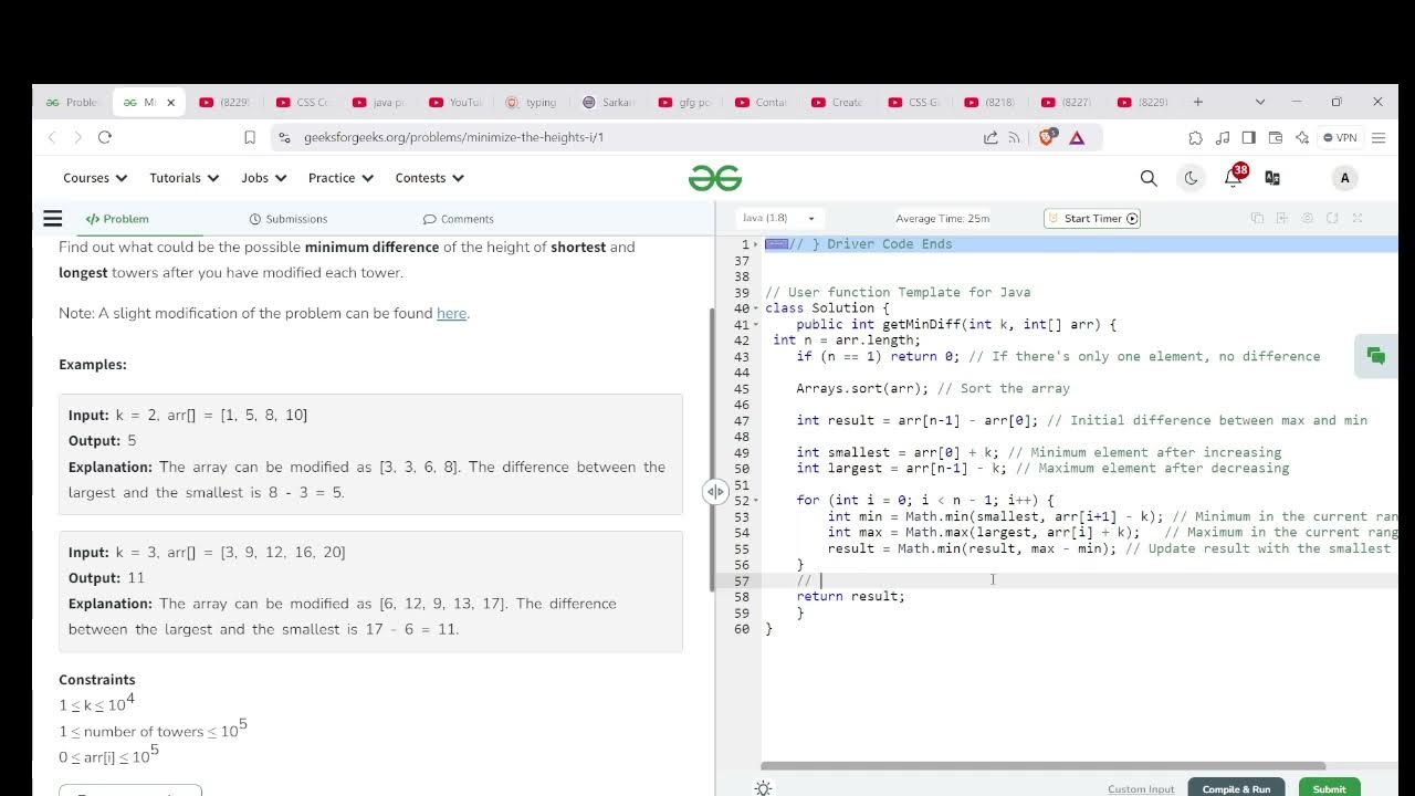 Minimize the Heights I| gfg potd | 23-11-24 | Java | GFG Problem of the ...