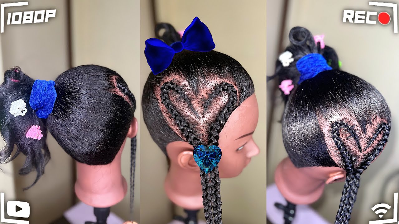 Easy Heart Braid Design + Ponytail Style 🦋💖💙 - YouTube