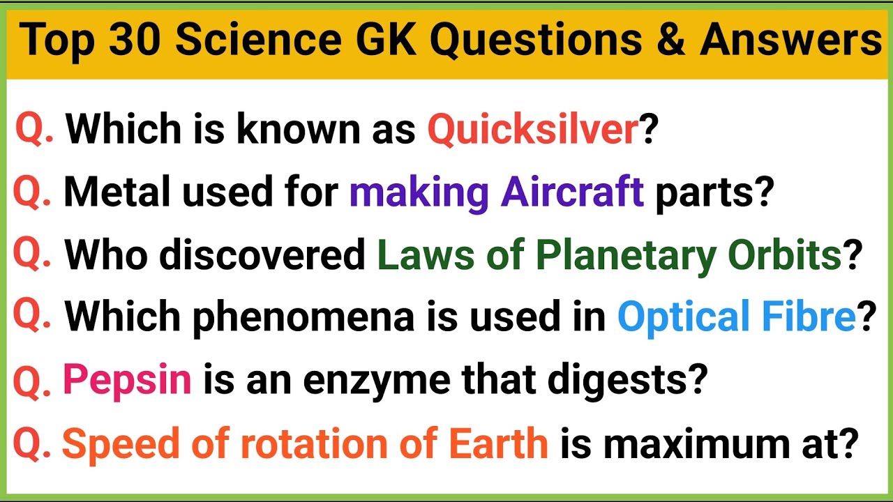 Top 30 Science GK Questions and Answers | Science GK Quiz -5 | Science ...