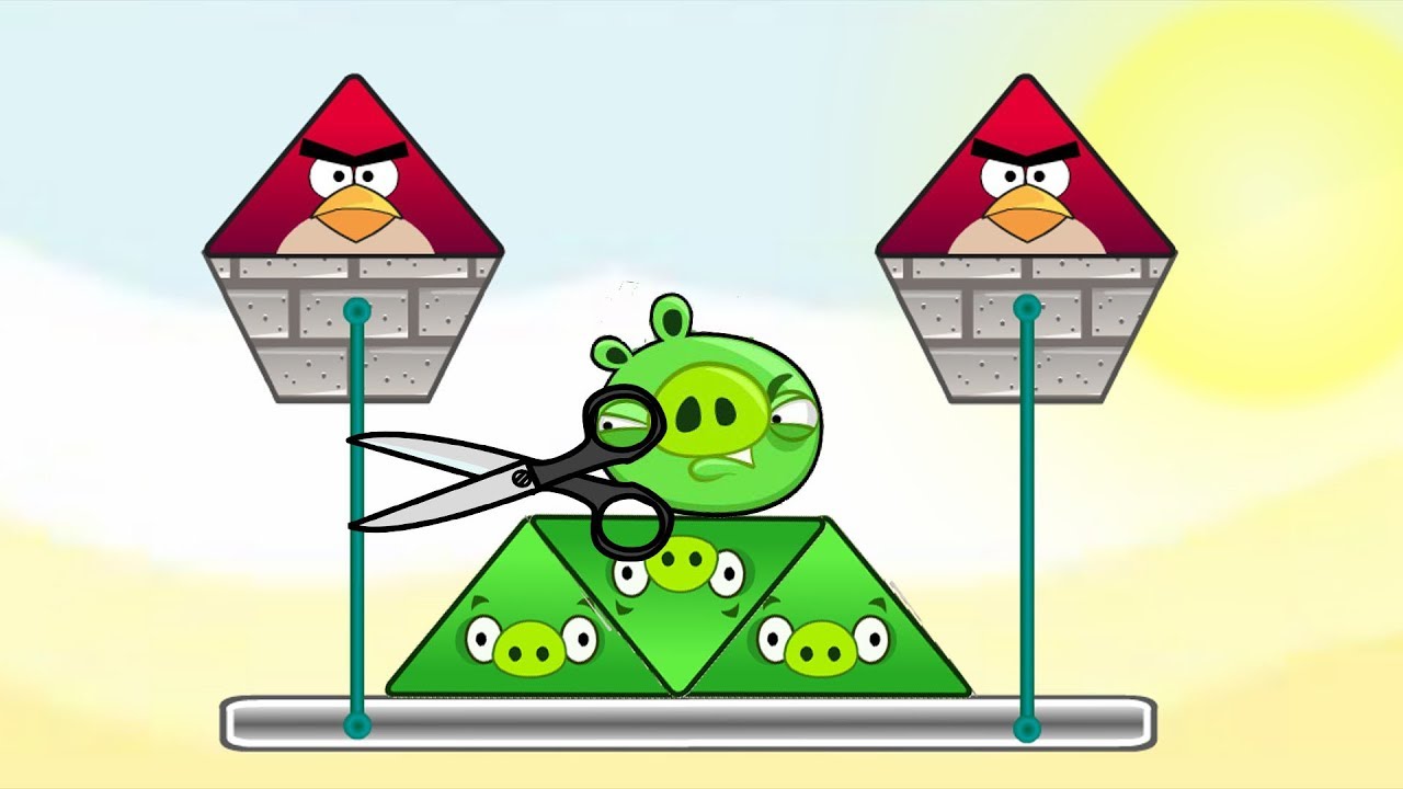 Angry Birds Piggies Out - BAD PIGS CUTTING ROPE TO THROW TWO TRIANGLE ...
