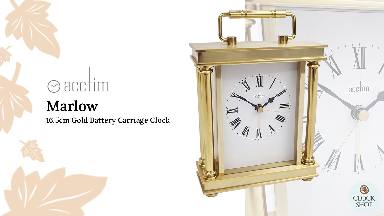 16.5cm Marlow Gold Battery Carriage Clock By Acctim - YouTube