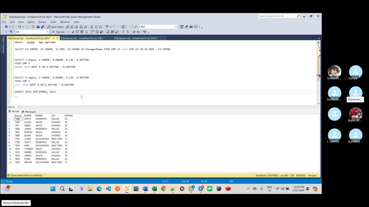 Part 26 Sql Server Joins By Ramesh Babu Bollu Youtube