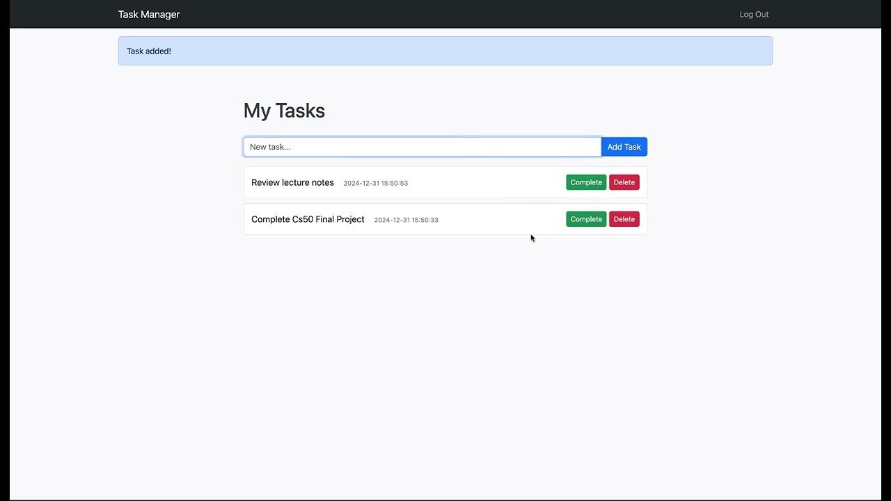 CS50 Final Project - Brandon Alvarez - Task Manager Application Demo - Dec. 31 2024 - YouTube