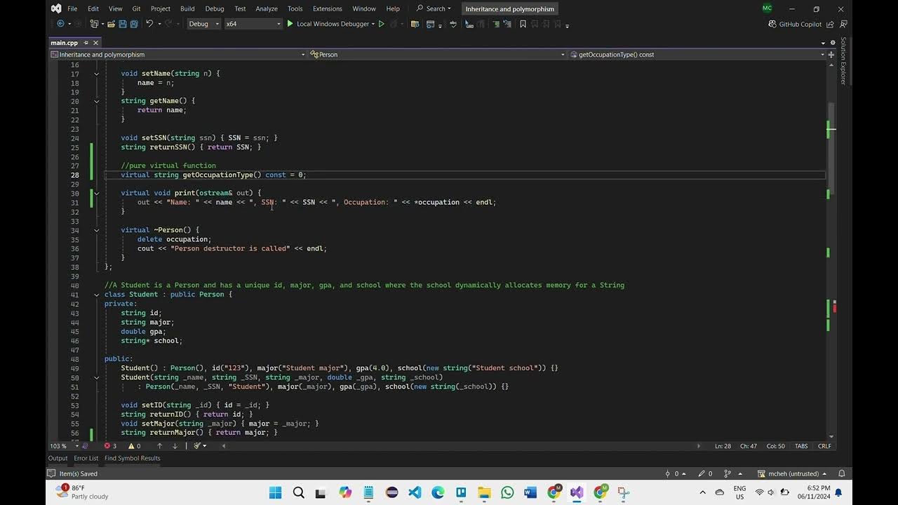 C++ Inheritance Polymorphism Example - Part 2 (Pure virtual) - YouTube