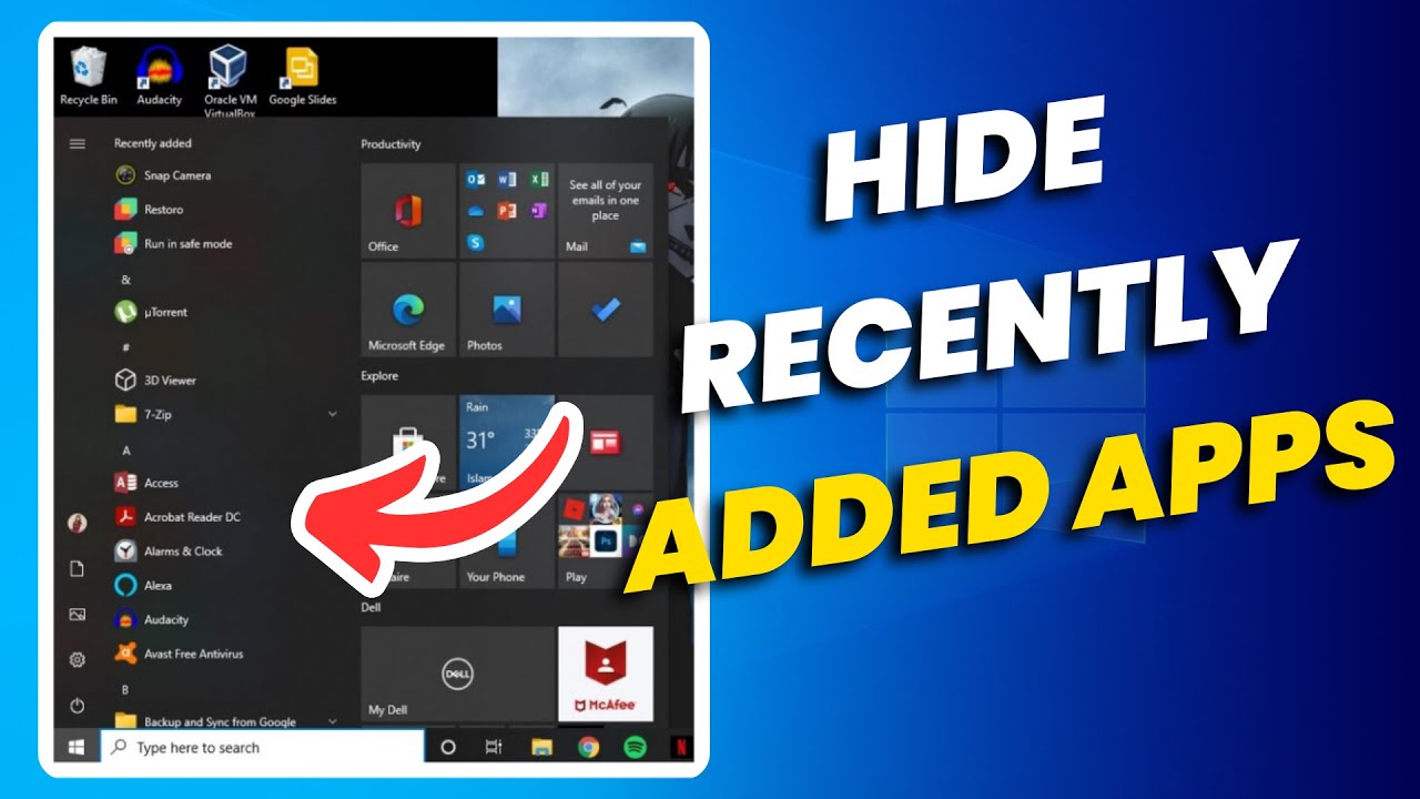 how to hide recently added apps on start menu windows 10 - YouTube