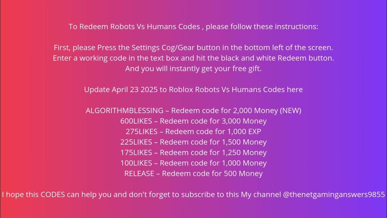 April 23 2025 Robots Vs Humans Codes - YouTube