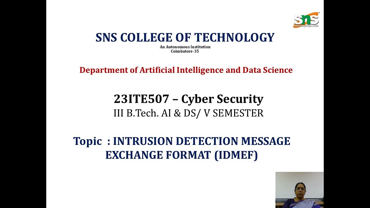 INTRUDER DETECTION MESSAGE EXCHANGE FORMAT | CYBER SECURITY | SNS ...