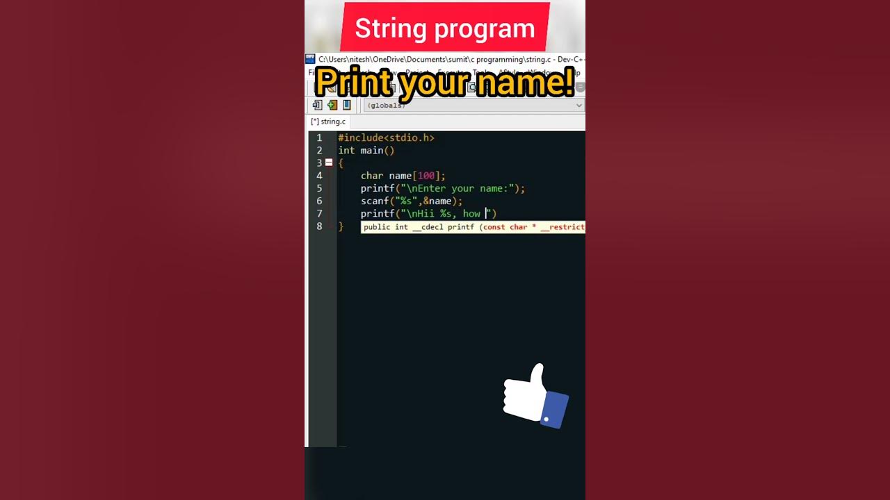 Print Your Name C Programming Clanguage Shorts Youtube