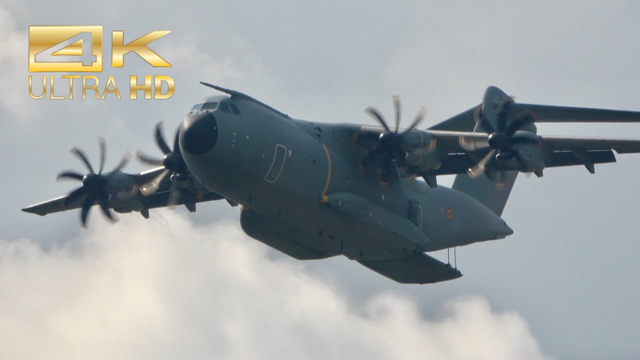 (4K) Airbus A400M Atlas Belgian Air Force flypast Display at Sanicole ...
