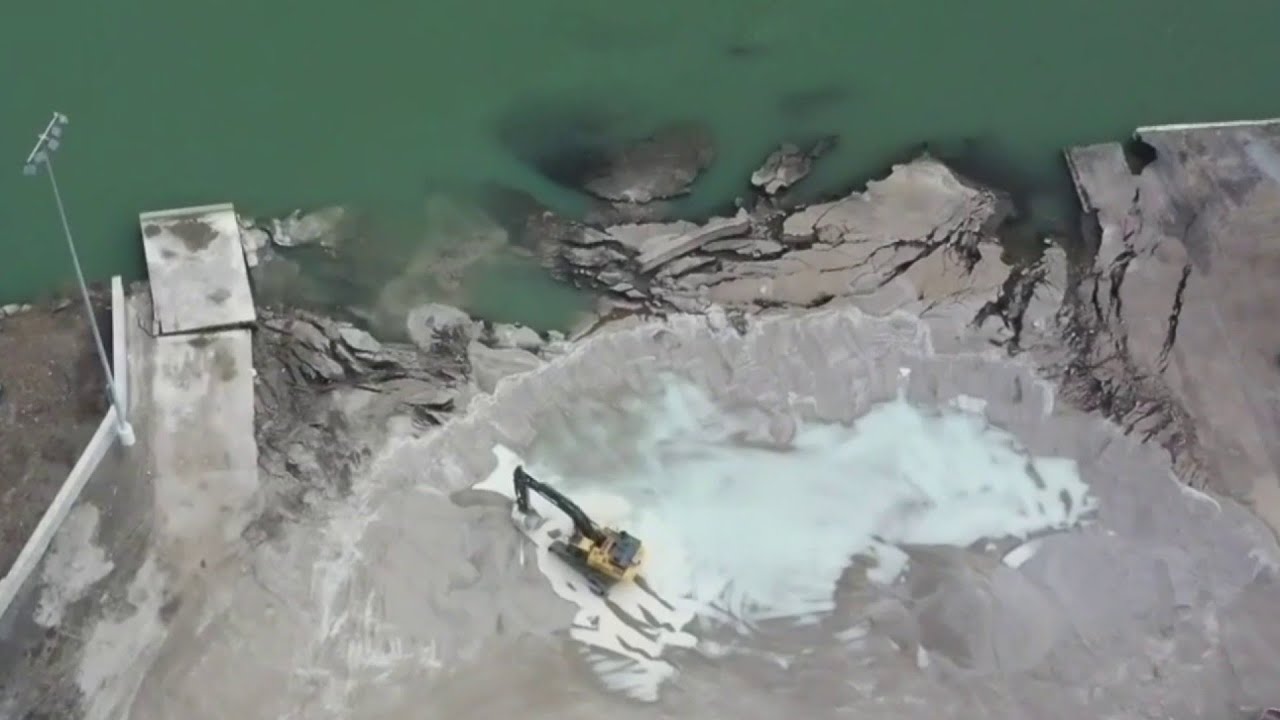 Contaminated site partially collapses into Detroit River - YouTube