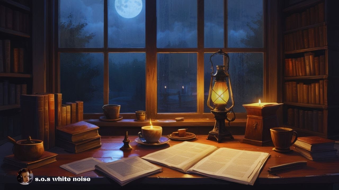 Work desk with rain hitting the window for studying, sleeping and ...