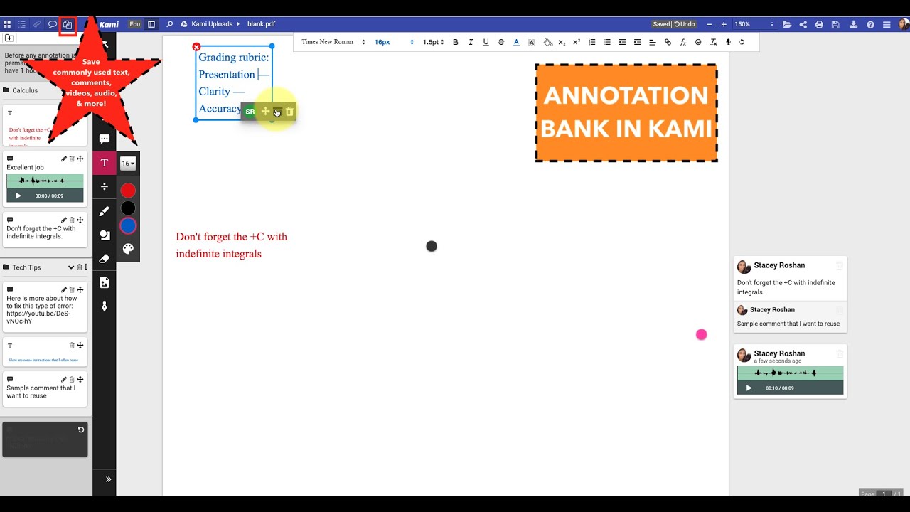 Kami's Annotation Bank to SAVE & REUSE Text, Comments (including audio/video), Handwriting ...