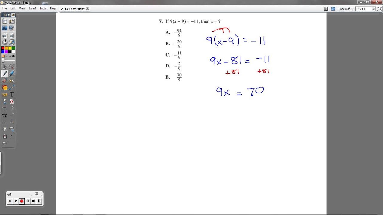 ACT Question #7 - Solving Linear Equations - YouTube