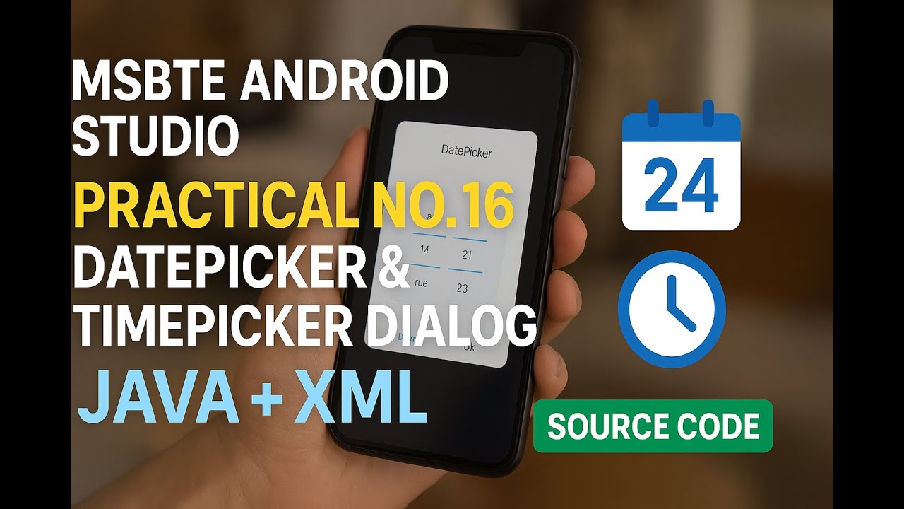 MSBTE Android Studio Practical No. 16 | DatePicker & TimePicker Dialog | Java + XML | Source ...