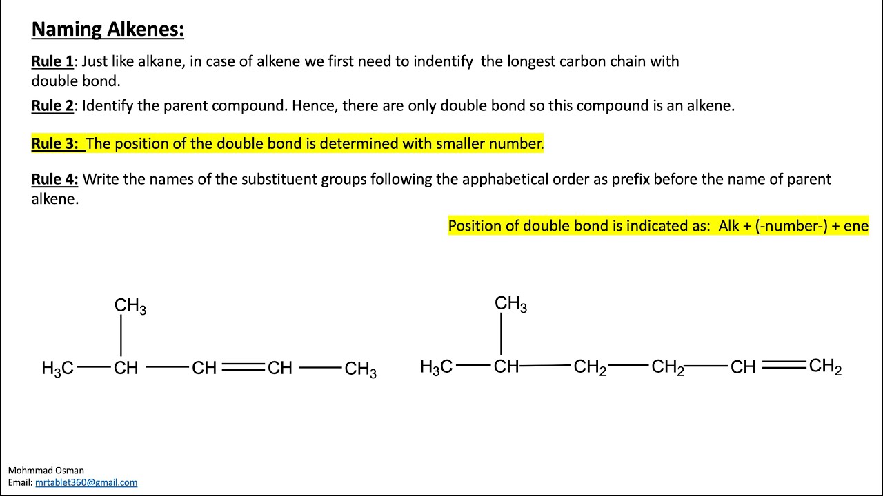 IUPAC Nomenclature | Naming Alkene | Naming organic compounds - YouTube