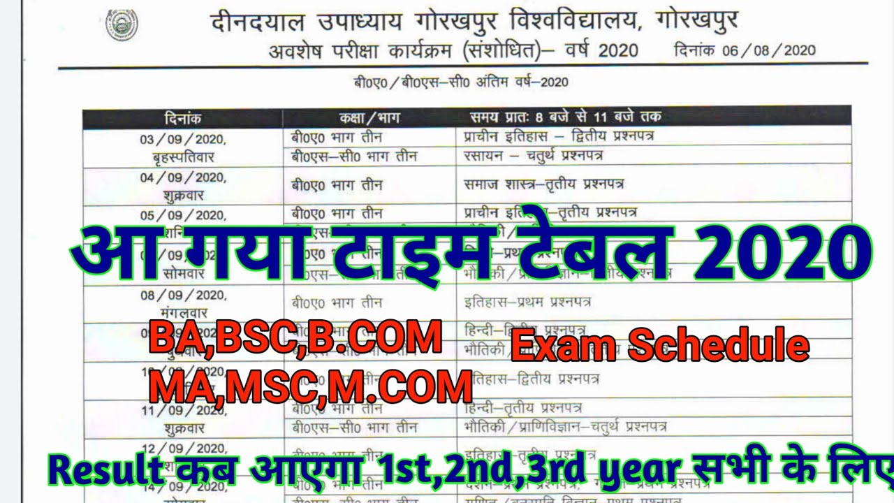 DDU GORAKHPUR UNIVERSITY TIME TABLE 2020 || DDUGU TIME TABLE 2020 ...