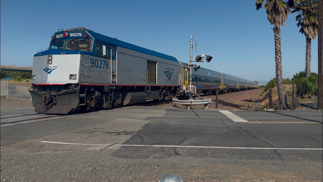 AMTK NPCU 90278 leads off Amtrak San Joaquin 710 going by McAovy Bay ...