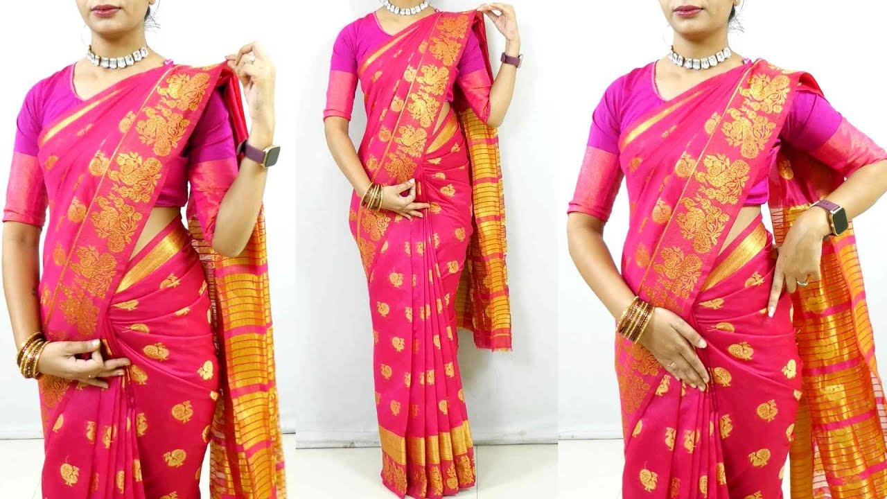 How to make saree pleats in easy & simple steps | Weddding silk saree ...