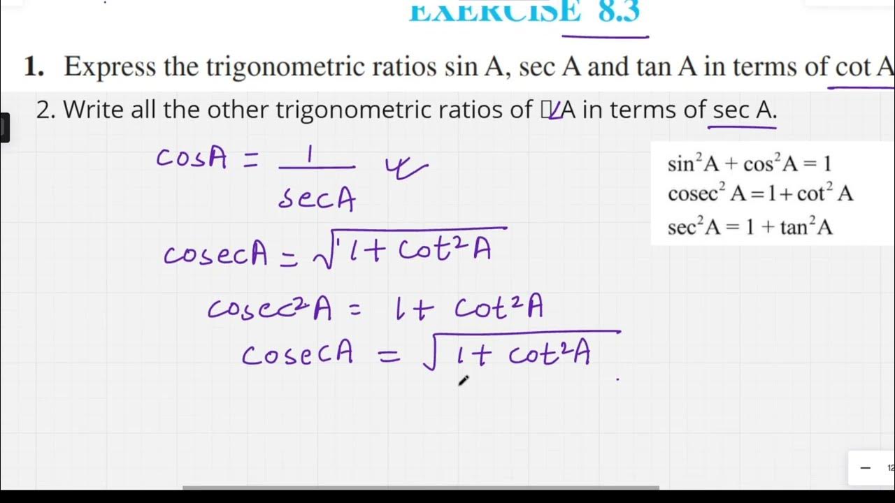 2. Write all the other trigonometric ratios of A in terms of sec A. | Class 10th Ex 8.3 Q2 - YouTube