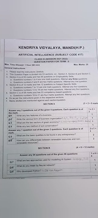 CBSE Term 2 Artificial Intelligence Paper.Code 417 - YouTube