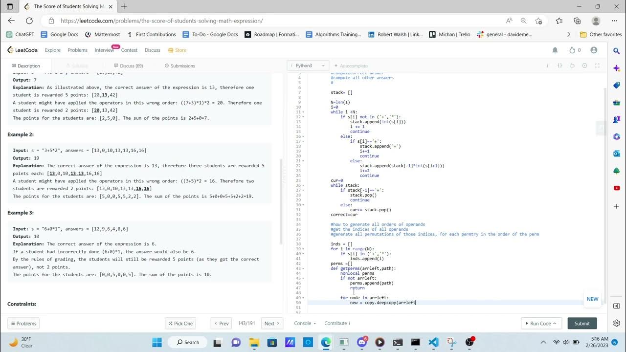 LeetCode Hard 2019 The Score of Students Solving Math Expression - YouTube