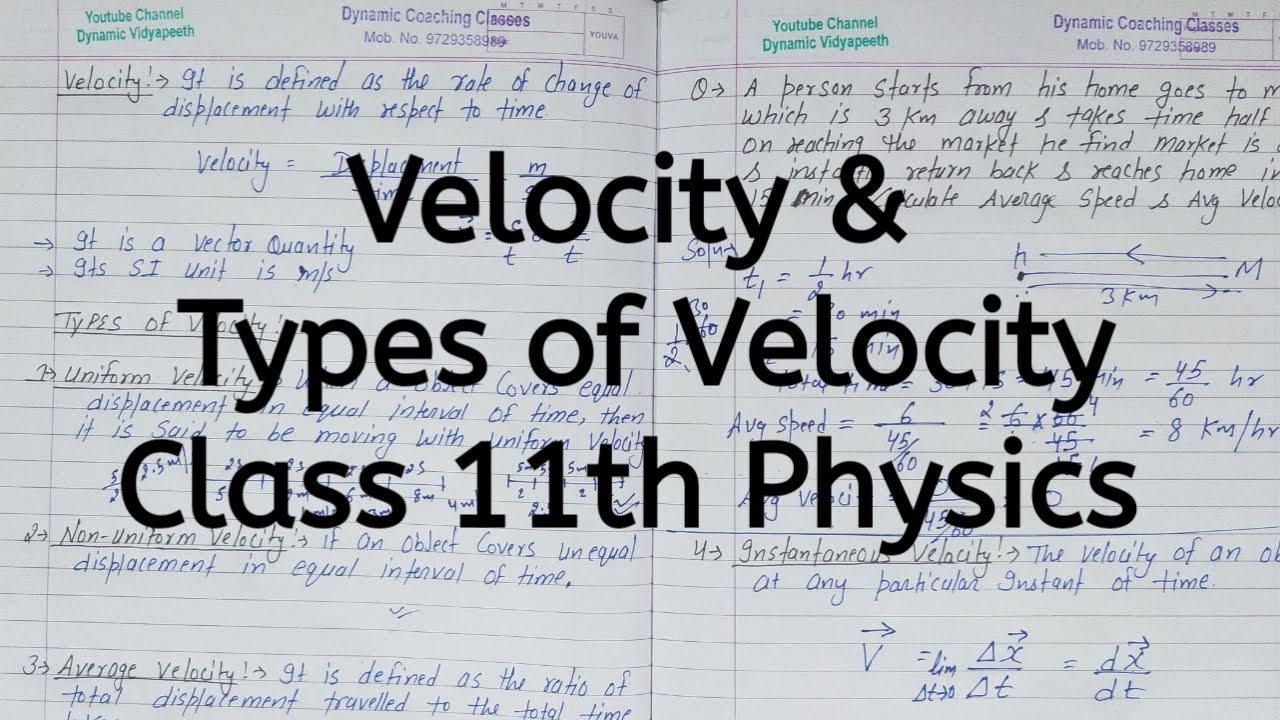 Velocity | Type of Velocity and Numerical | Chapter 2 | Motion in a ...