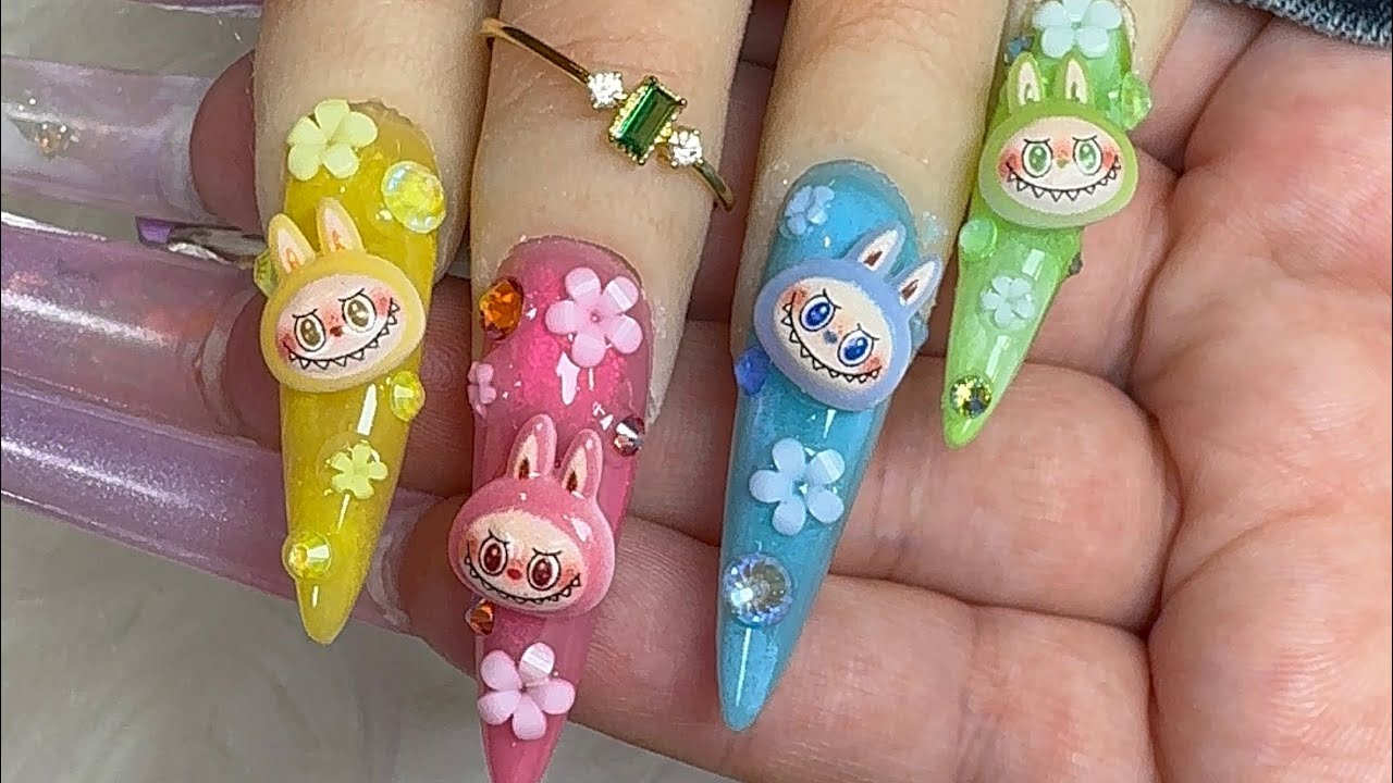 Labubu inspired Nails 💅 Colorful Big into Energy | beginner friendly ...