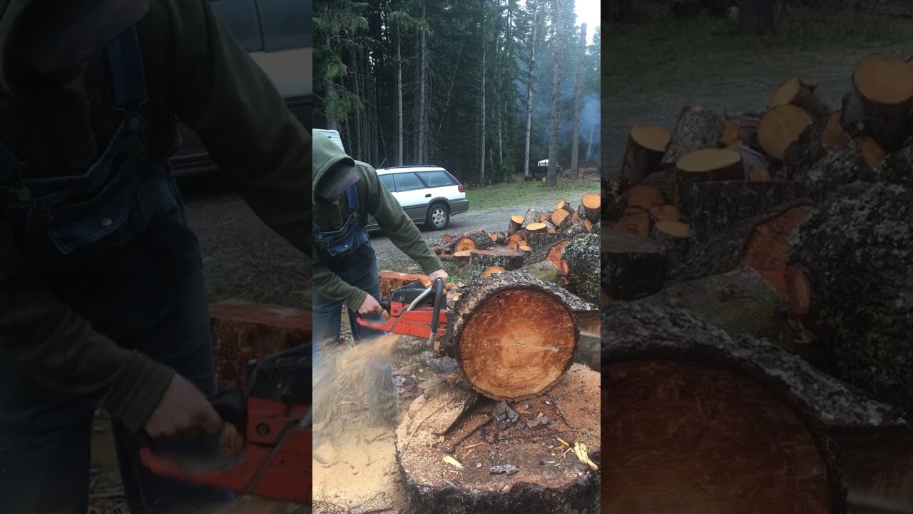 95cc chainsaw ripping logs - YouTube