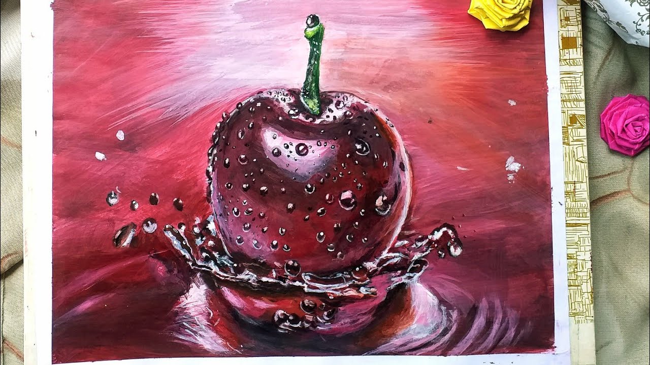 Cherry Acrylic painting with water drops for bigginers/cherry fruit ...