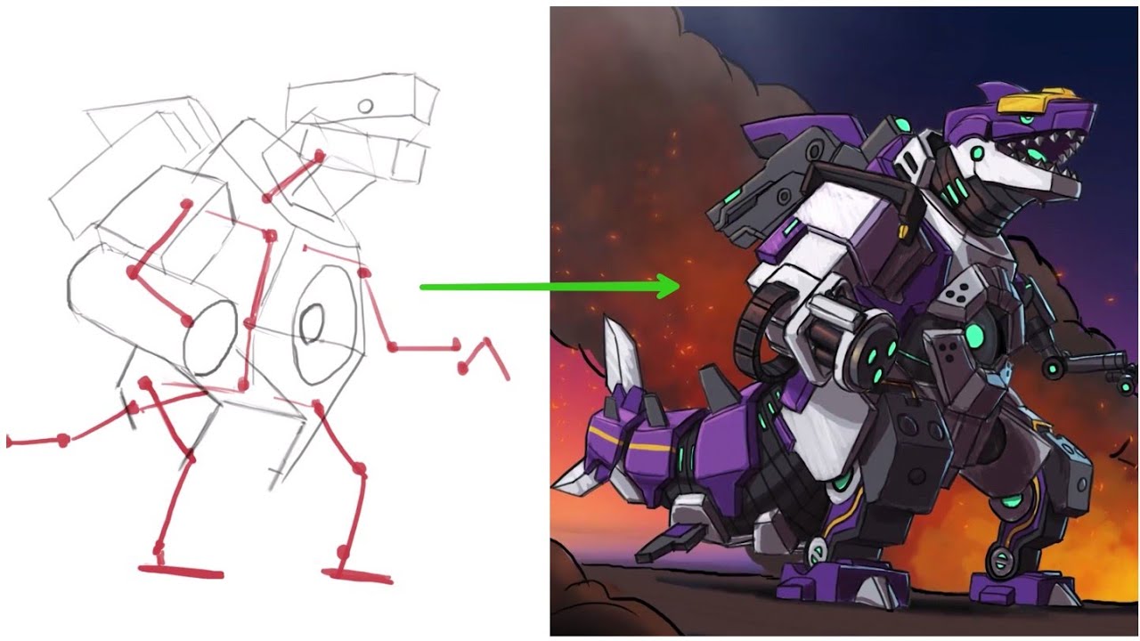 How To Draw Mecha Sharkjira Hungry Shark - YouTube