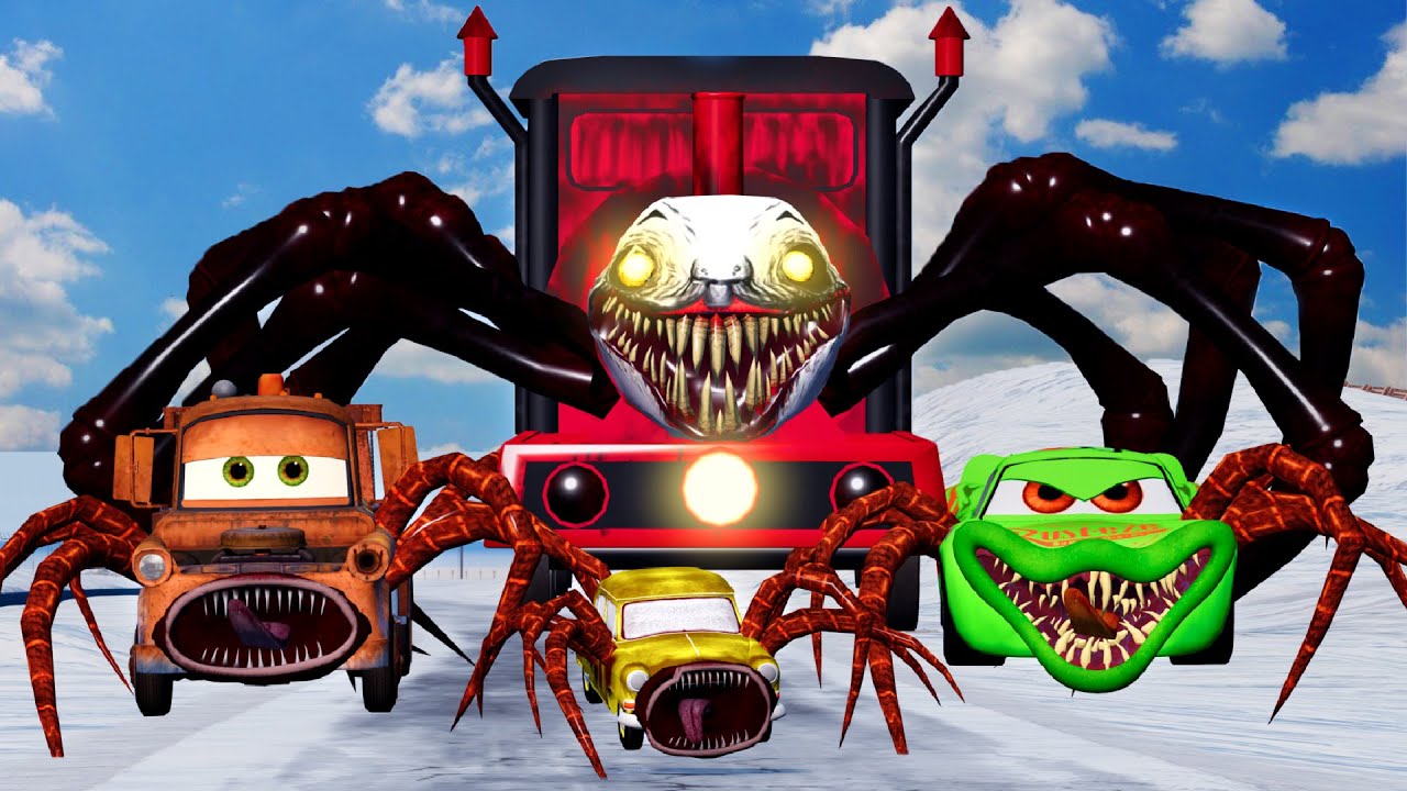 Epic battle between Lightning McQueen Eater VS Choo-Choo Charles & Momo ...