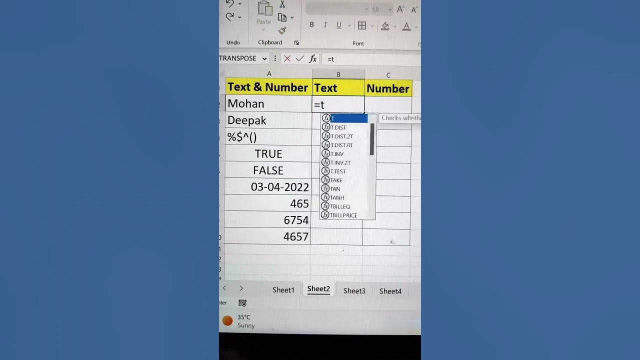 T And N Function Trick In Excel 😍 Excel Tutorials In Hindi🤘 Shorts Excel Excelfunctions