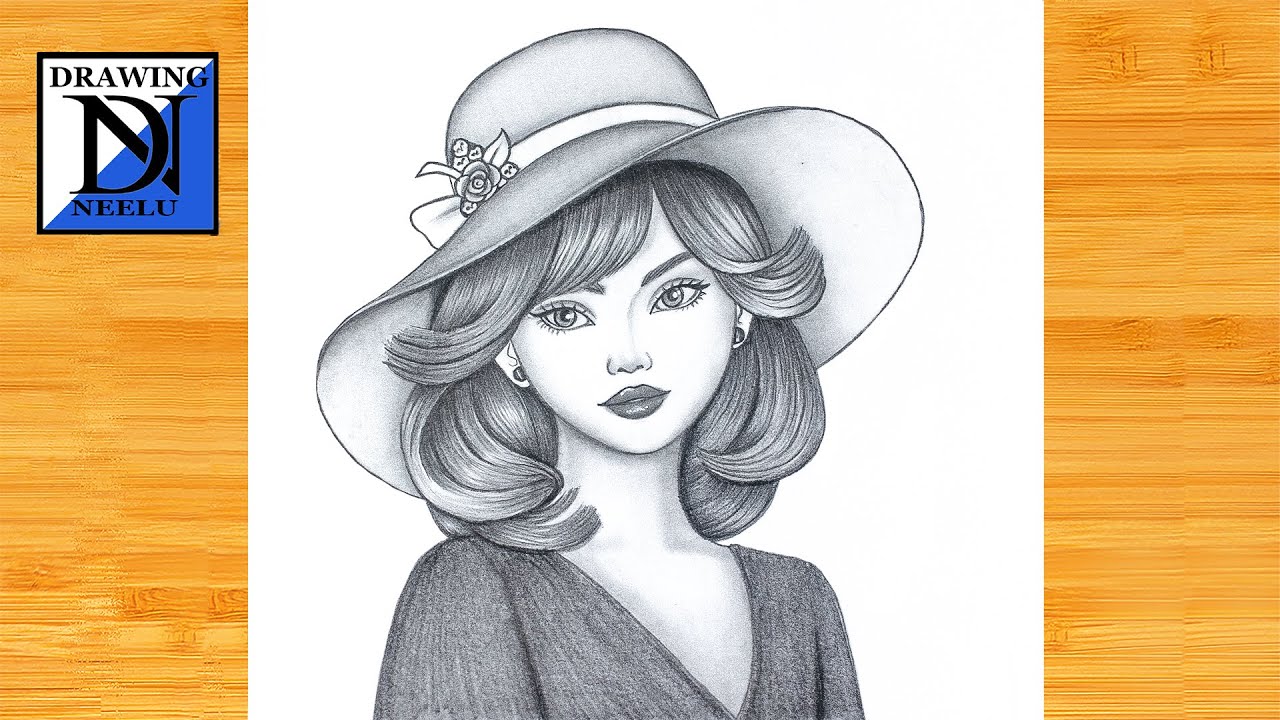 How to draw a Girl wearing big Hat -Drawing Tutorial || Pencil sketch ...